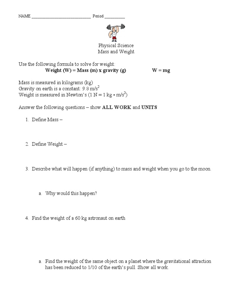 Calculating Weights On Planets Worksheet