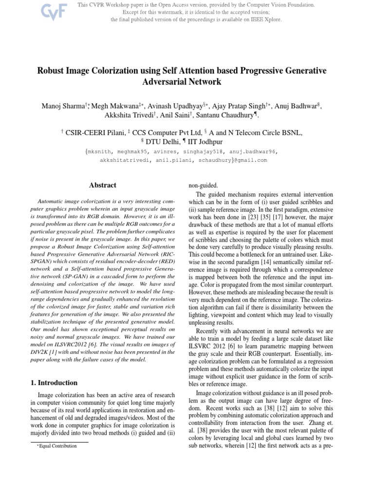 Sharma Robust Image Colorization Using Self Attention Based Progressive Generative Adversarial ...