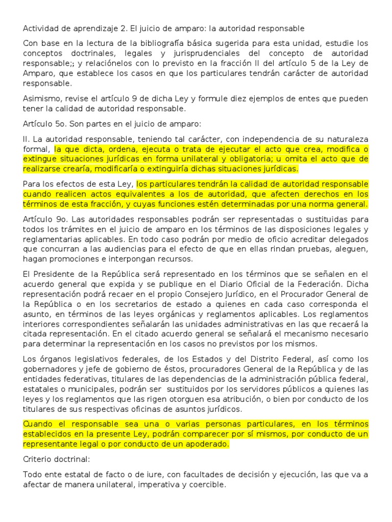 El Juicio de Amparo, La Autoridad Responsable | PDF | Sentencia (ley ...