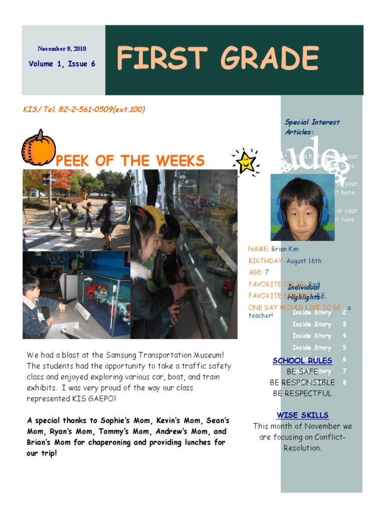 First Grade Newsletter: Peek of The Weeks | PDF | Cognition | Human ...