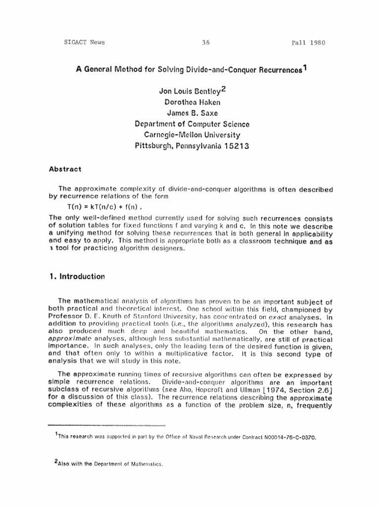 A General Method For Solving Divide And Conquer Recurrences Pdf Algorithms Algorithms And