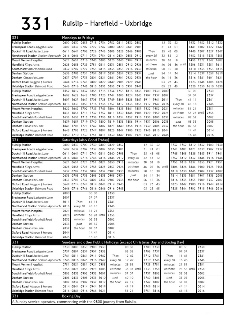 331 Bus Timetable | PDF | Observances | Holidays