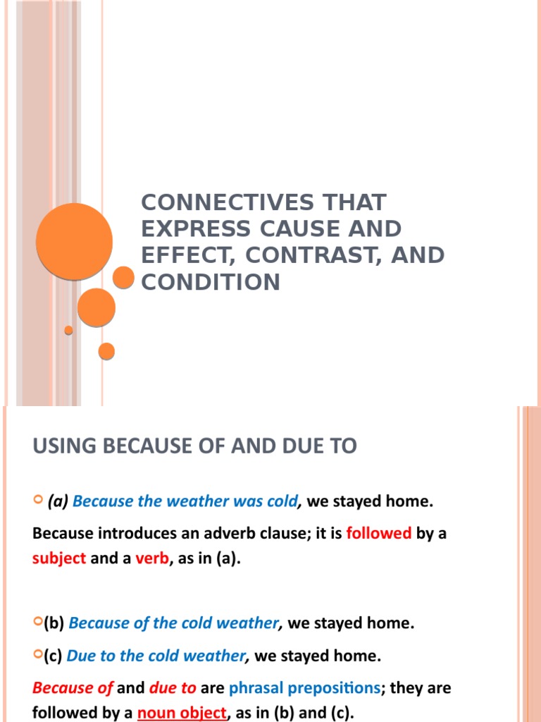Connectives That Express Cause and Effect Contrast1 0 | PDF | Comma | Verb