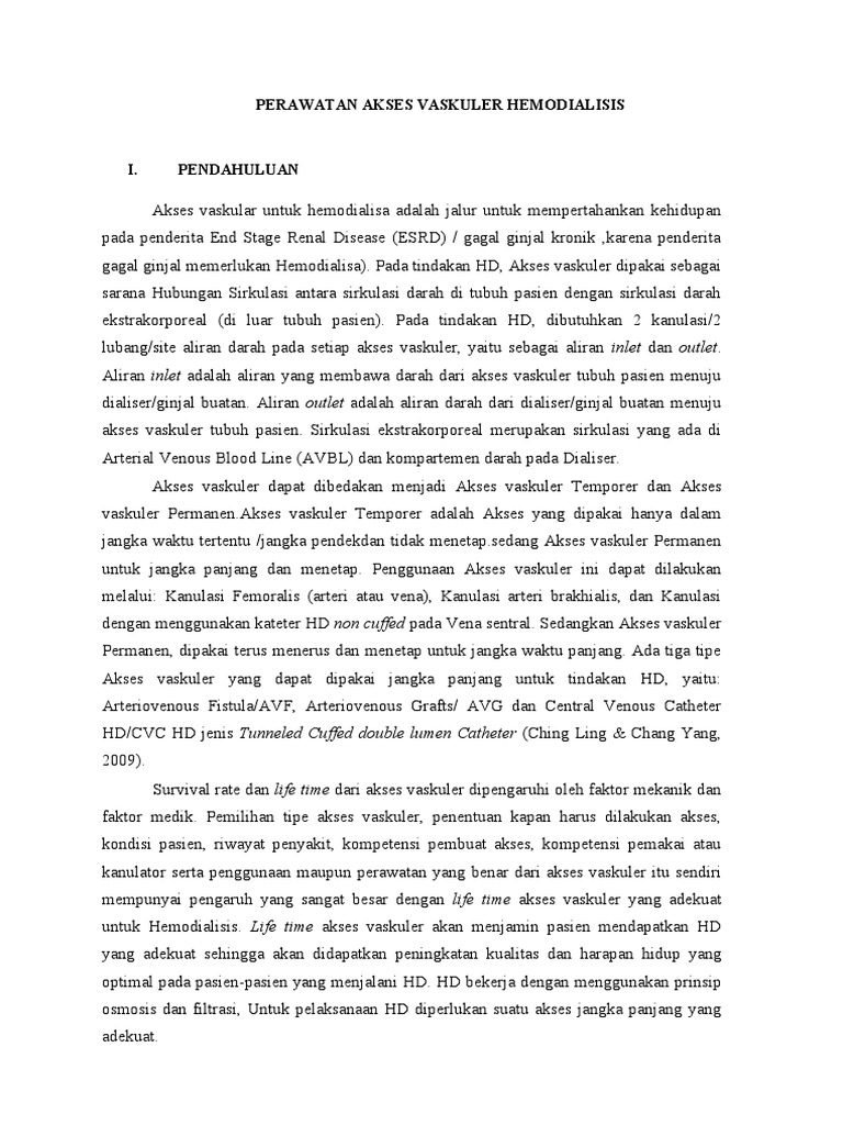 Akses Vaskuler Hemodialisis: Tipe dan Perawatan | PDF | Teknologi & Rekayasa