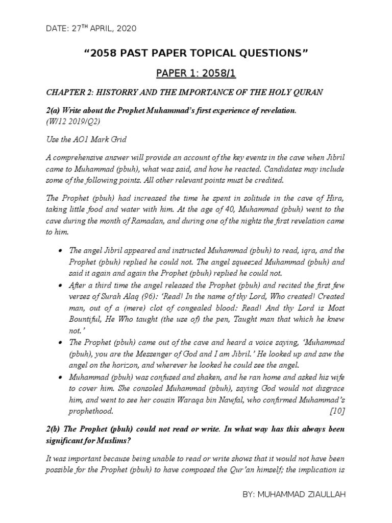 Isl Past Papers Questions Topical P1 | PDF | Hadith | Quran