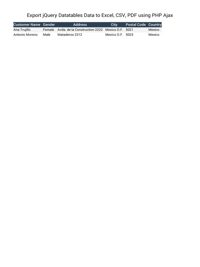 Export Jquery Datatables Data To Excel Csv Pdf Using Php Ajax Pdf Pdf