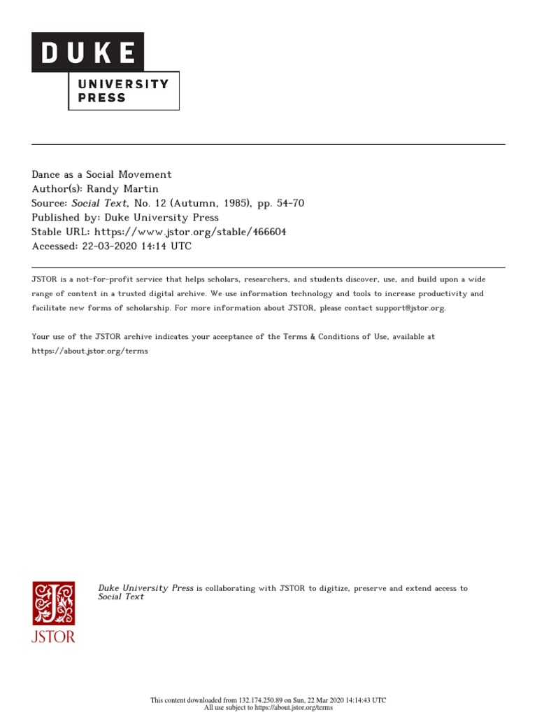 Martin - Dance As A Social Movement | PDF | Improvisation | Dances