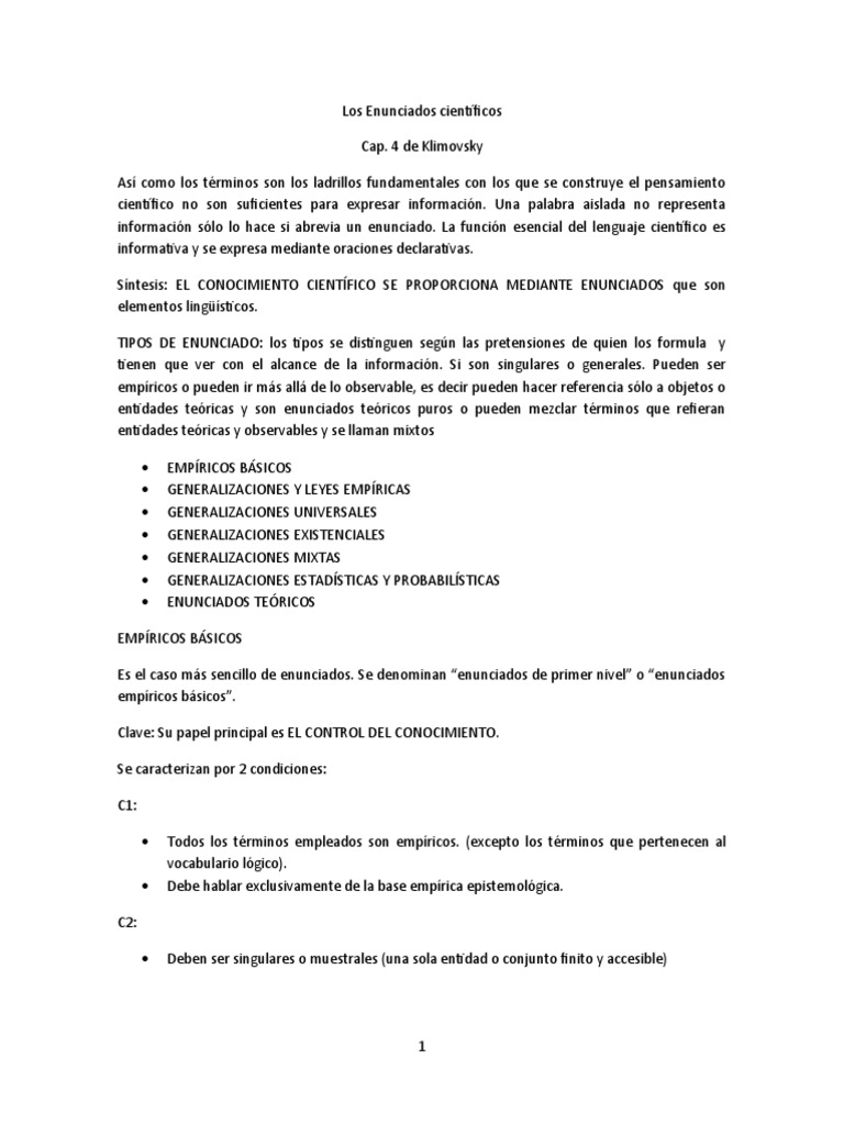 Los Enunciados Científicos - CAP 4 Klimovsky | PDF | Empirismo | Teoría