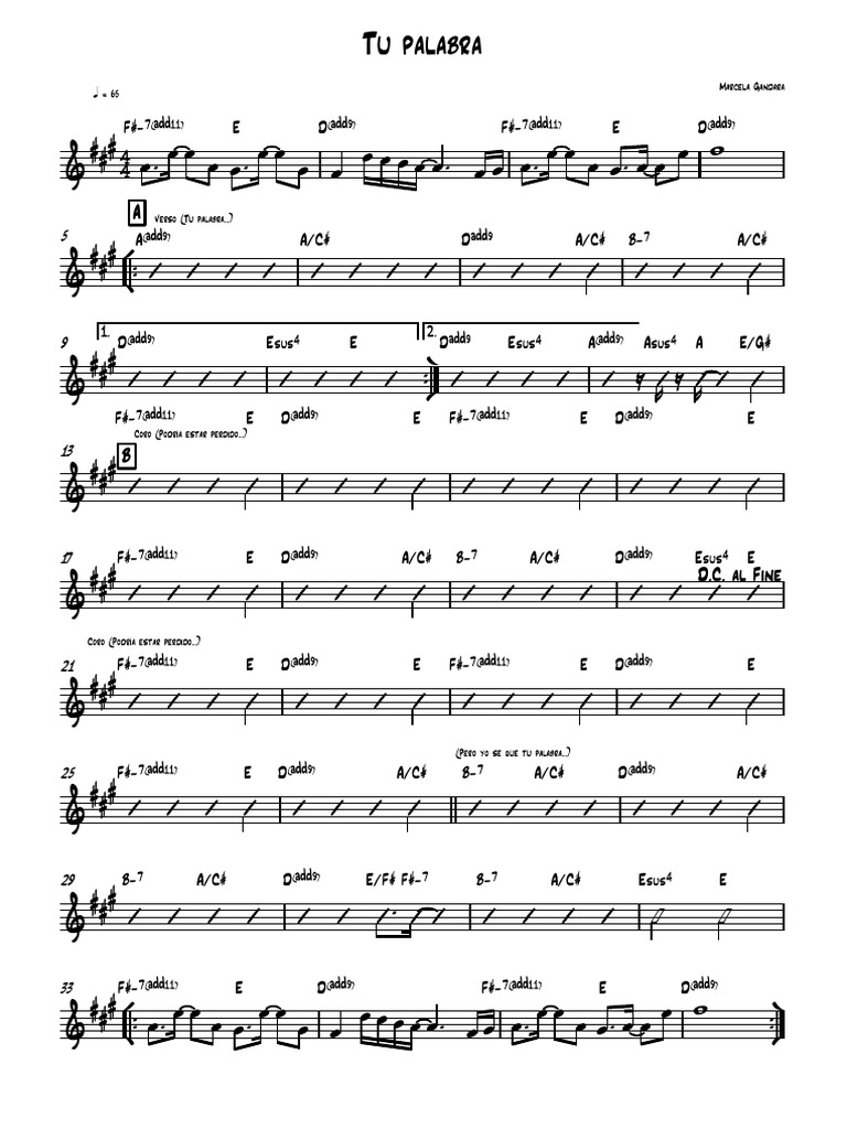 Tu Palabra - Marcela Gandara - Chord Chart | PDF | Teatro