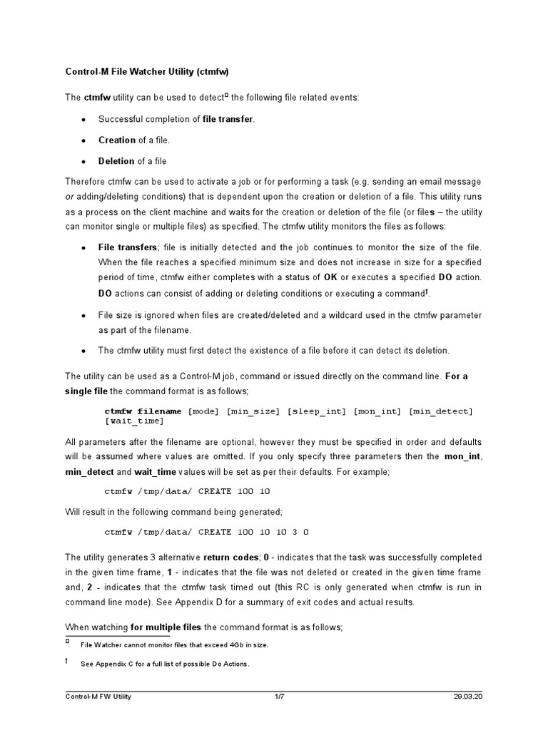 Control-M File Watcher Utility | PDF | Filename | Parameter (Computer Programming)