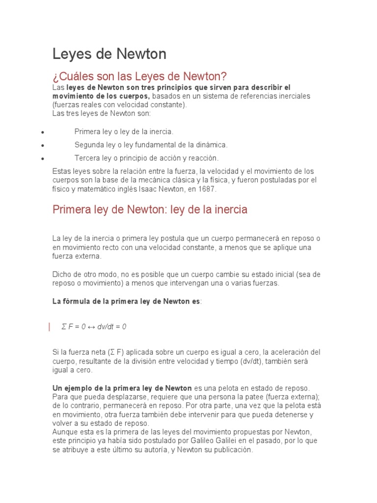 Leyes de Newton y sus fórmulas | PDF | Las leyes del movimiento de ...