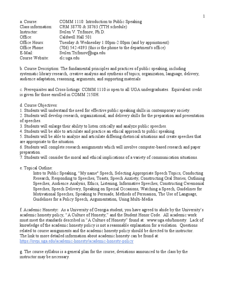 Public Speaking for UGA Students | PDF | Academic Dishonesty | Public ...