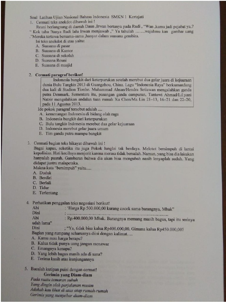 Latihan Un 2019 SMKN1 Kertajati PDF | PDF Latihan Un 2019 SMKN1 Kertajati PDF | PDF