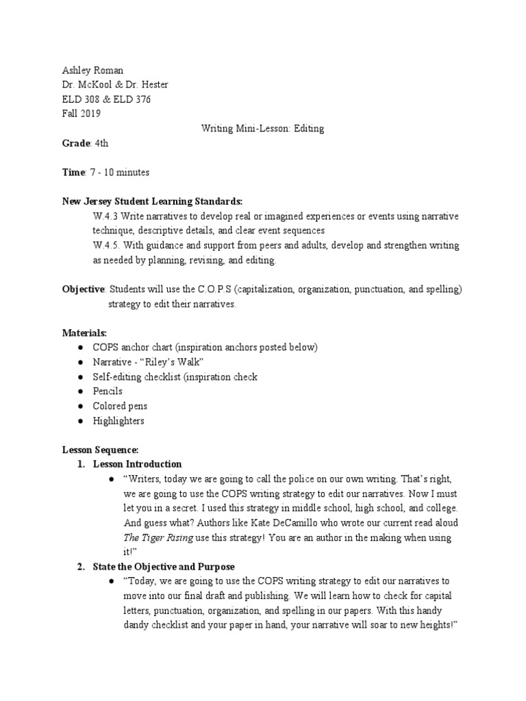 4th Grade Editing Mini-Lesson | Download Free PDF | Punctuation | Human ...