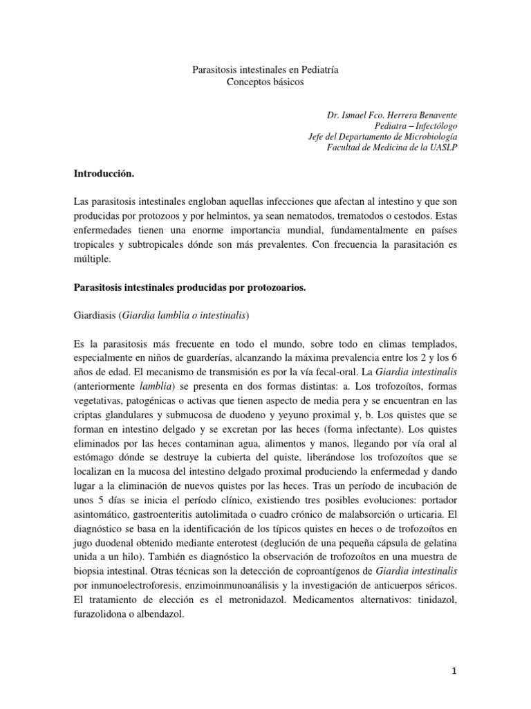 Parasitosis en Pediatría | PDF | Gastroenterología | Epidemiología