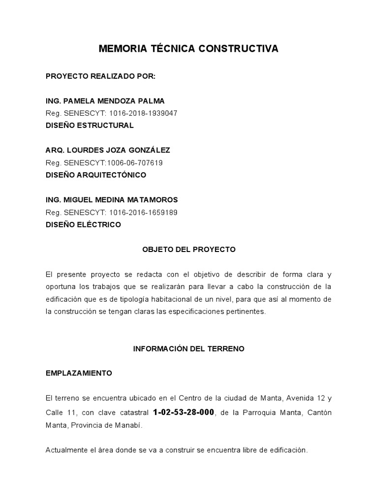 MEMORIA TÉCNICA CONSTRUCTIVA Departamentos 2 | PDF | Fundación (Ingeniería) | Hormigón