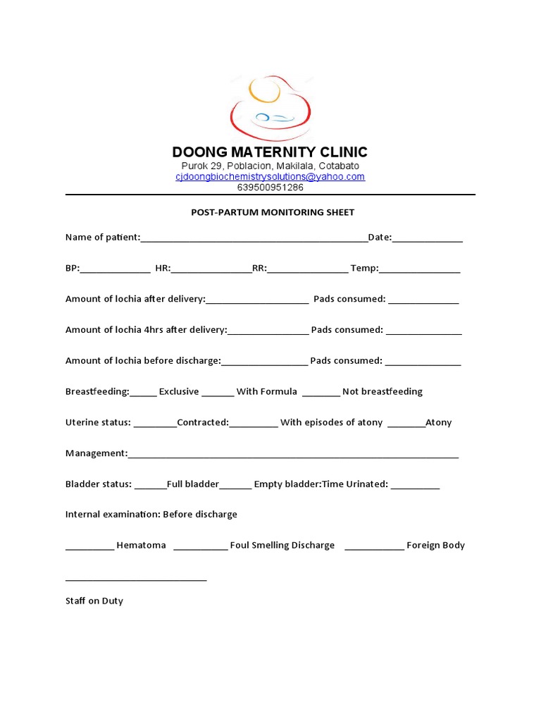 Postpartum Monitoring Sheet | PDF