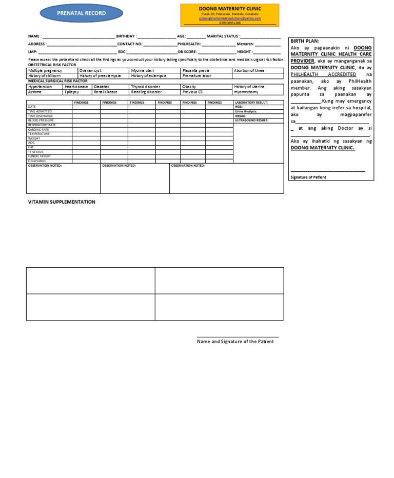 Prenatal Form | PDF | Childbirth | Human Reproduction