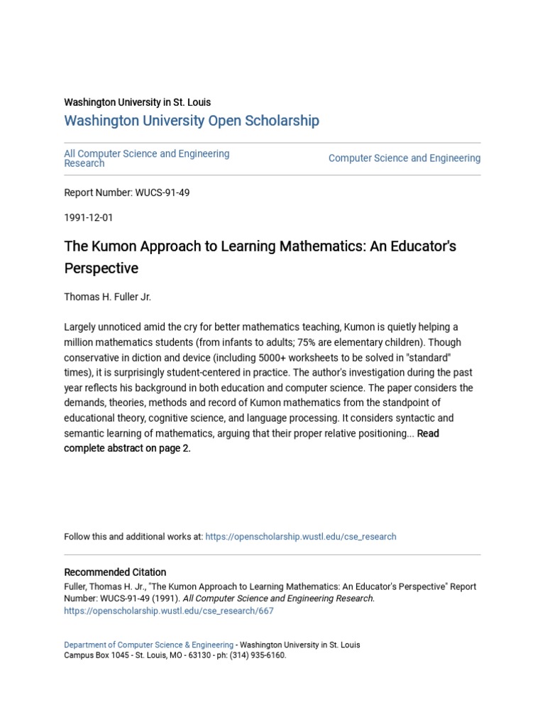 The Kumon Approach To Learning Mathematics - An Educators Perspec | PDF ...