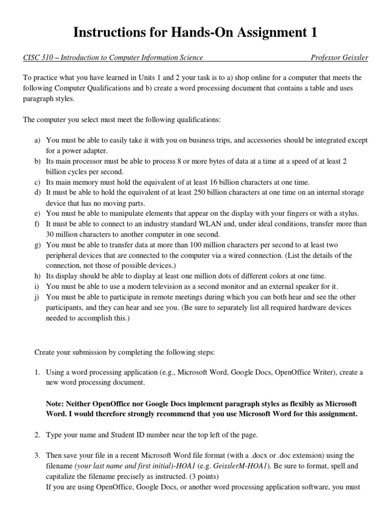 CISC 310 - Instructions For Hands-On Assignment 01 | PDF | Computer ...