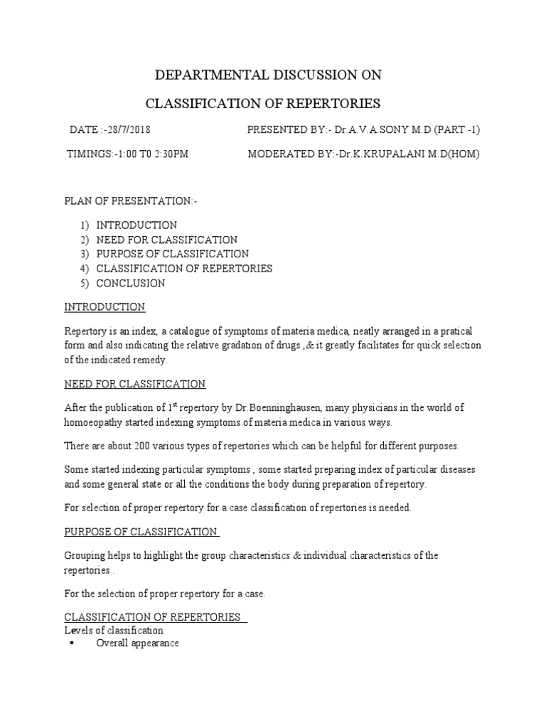 Classification of Repertories | PDF | Homeopathy | Medicine