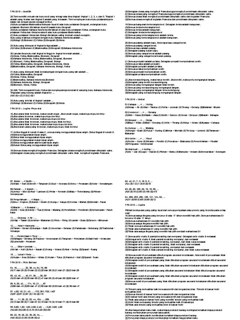 Analitik, Logika Proposisi, Pola Barisan, Dan Verbal 13 Logika Dan ...
