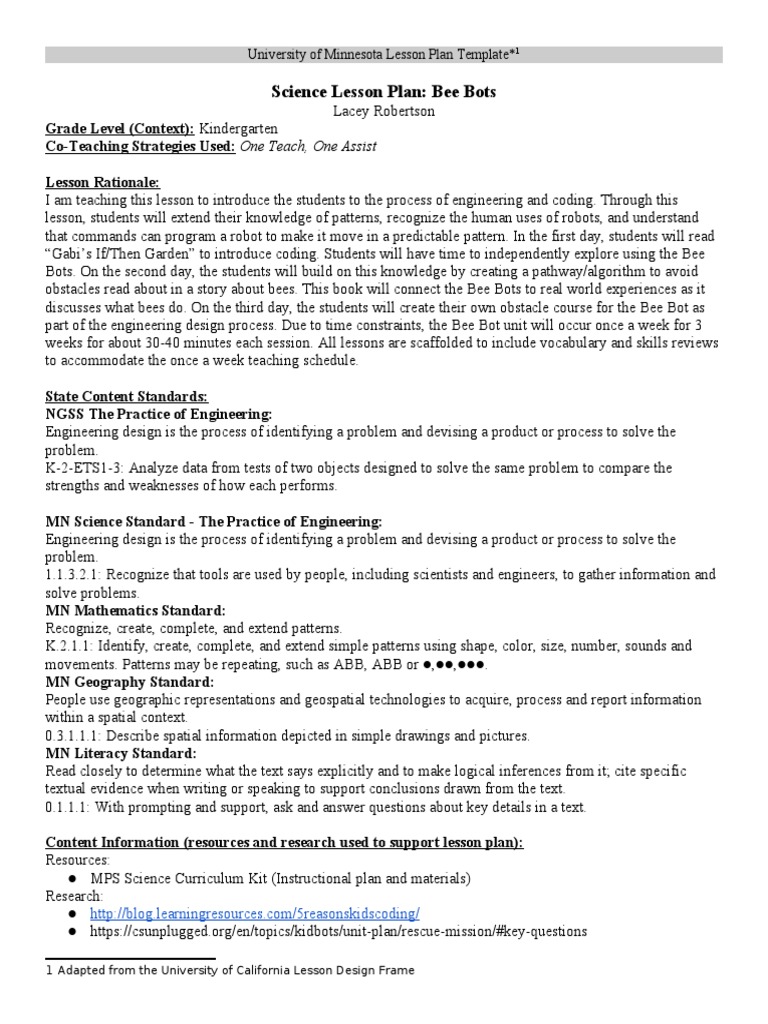 Science Unit Plan-Bee Bots | PDF | Lesson Plan | Engineering