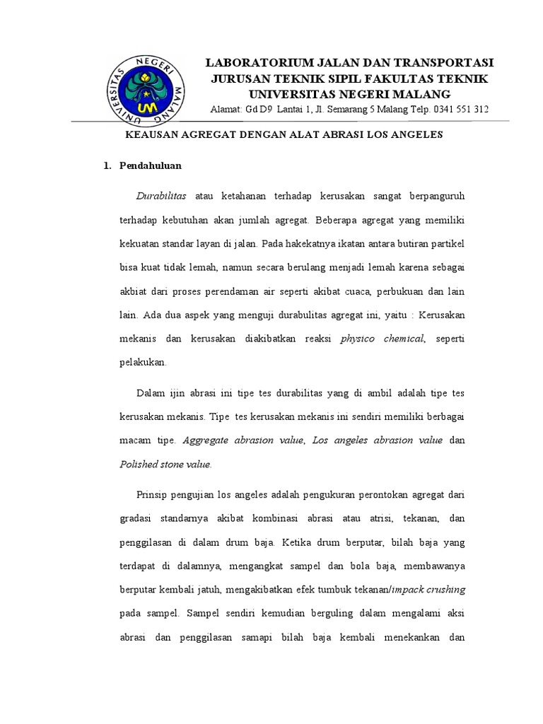 Keausan Agregat Dengan Alat Abrasi Los Angeles | PDF | Teknologi & Rekayasa