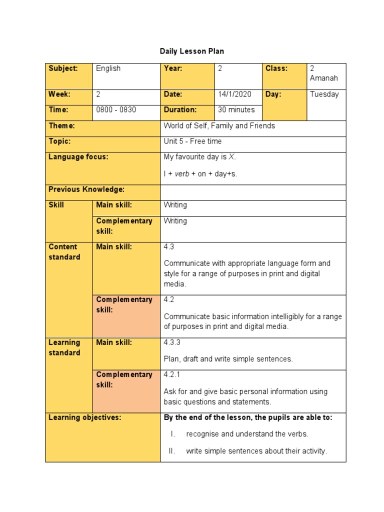 English Lesson Plan: Free Time Activities | PDF | Lesson Plan | Teaching