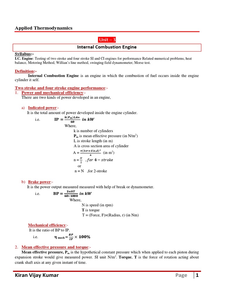 Mean Effective Pressure in I.C. Engines | PDF | Engines | Internal ...