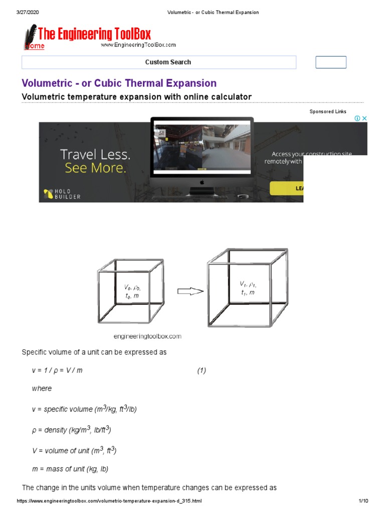 Volumetric - or Cubic Thermal Expansion | PDF | Thermal Expansion | Density