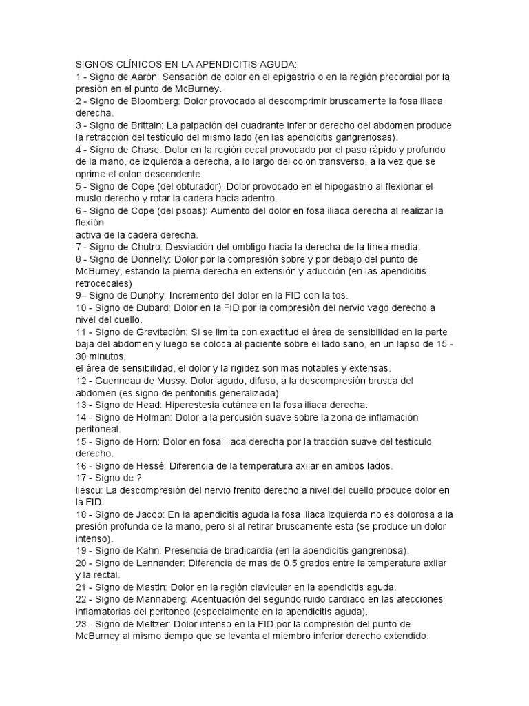 Signos Clínicos de Apendicitis Aguda | PDF | Medicina CLINICA ...