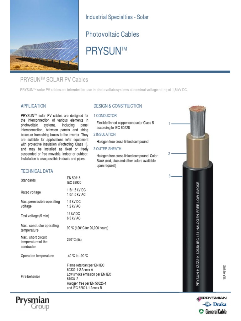 (PRYSMIAN) PRYSUN Solar PV Cables | PDF | Photovoltaic System | Electricity