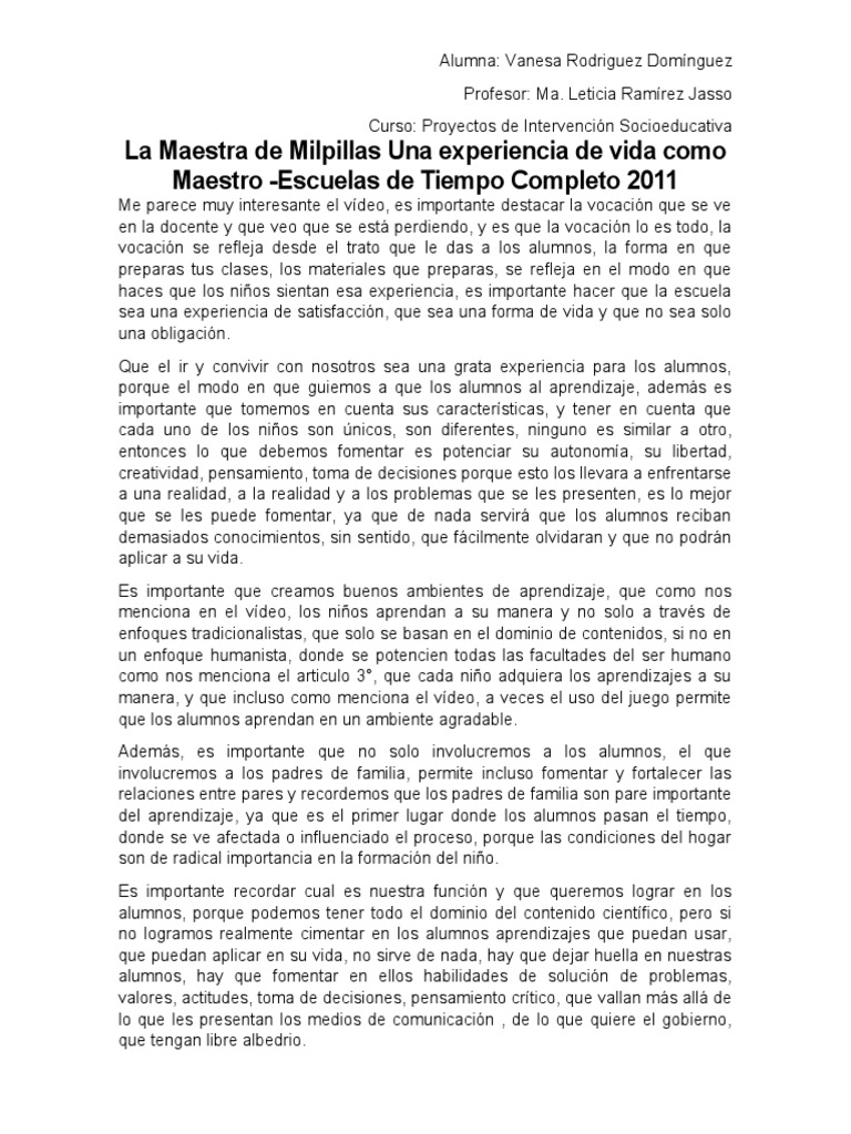 La Maestra de Milpillas Una Experiencia de Vida Como Maestro VRD | PDF | Experiencia | Toma de ...