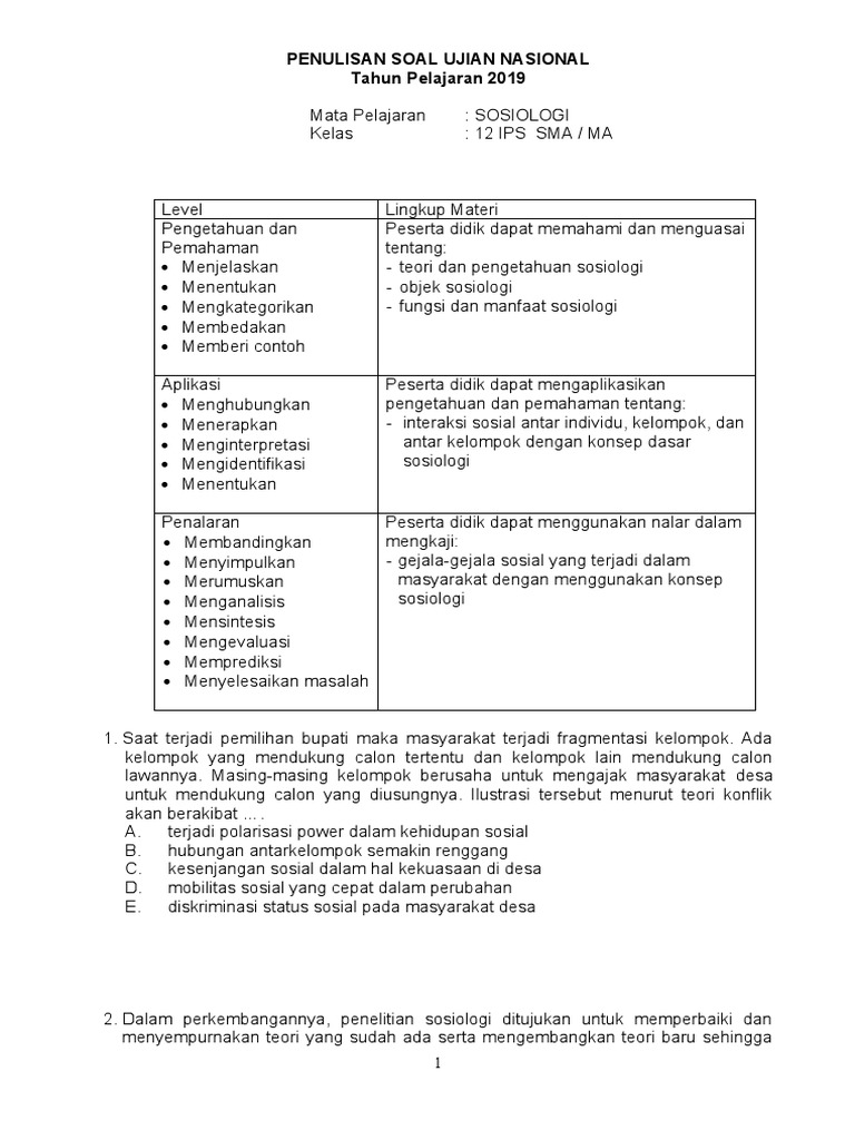 Contoh Soal Pada SKL Un 2019 | PDF | Ilmu Sosial | Sains & Matematika
