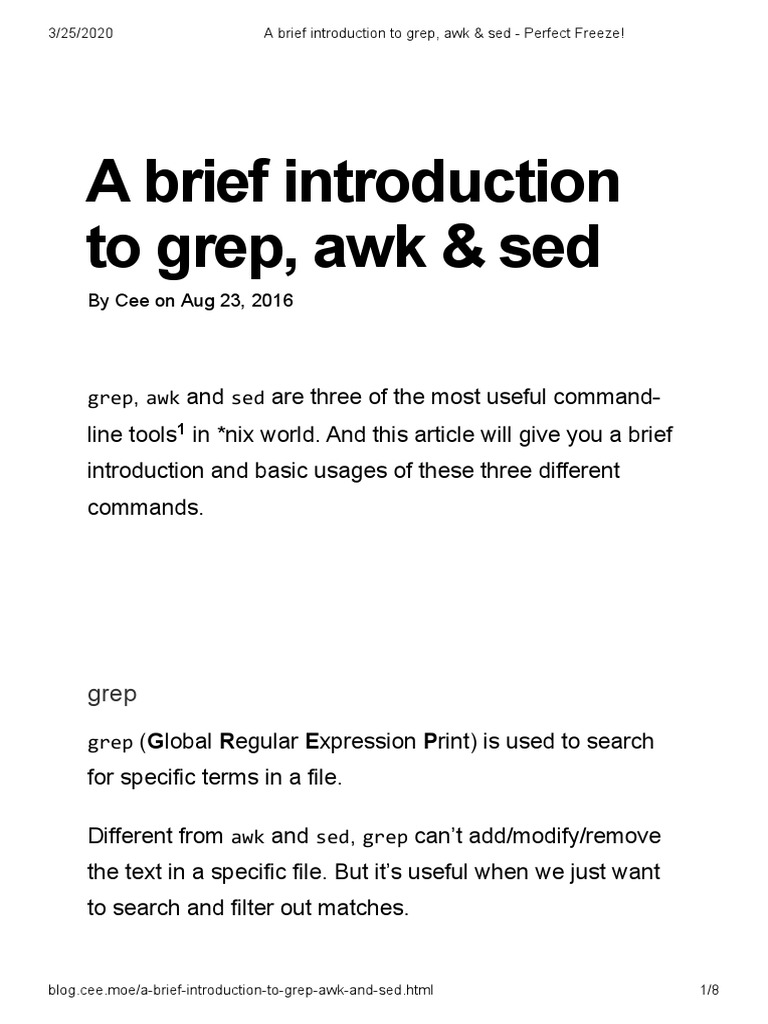 A Brief Introduction To Grep, Awk & Sed - Perfect Freeze! | PDF | Models Of Computation | Areas ...