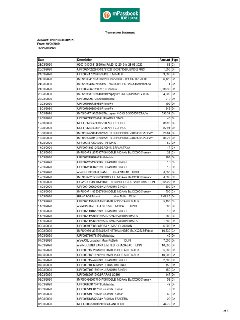 30-03-2020 Idbi Statement PDF | PDF | Economy Of India | Banks
