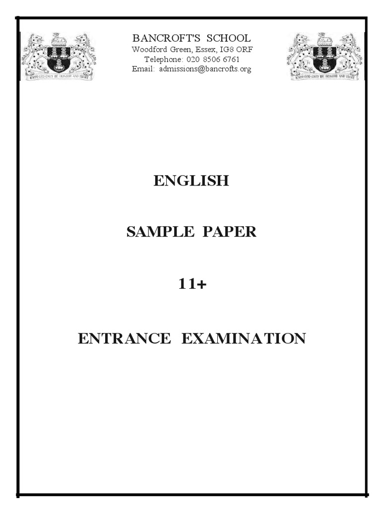 Bancrofts School 11 Plus English Sample Paper 1 | PDF | Question ...