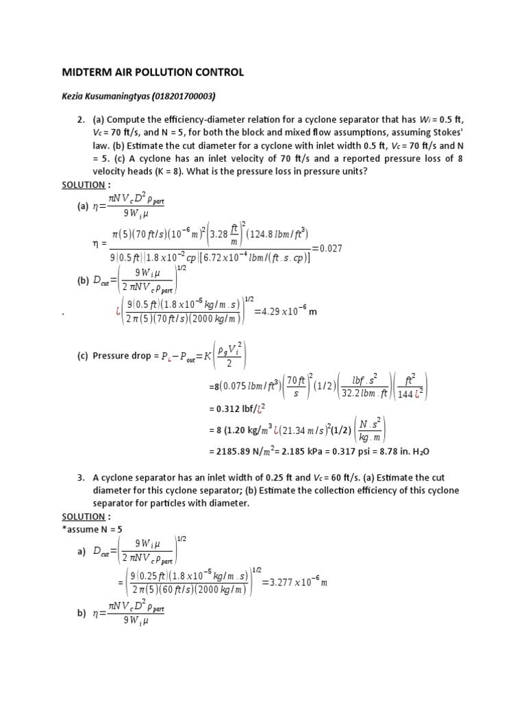 Cyclone Separator Efficiency Calculations | PDF | Evaporation | Density