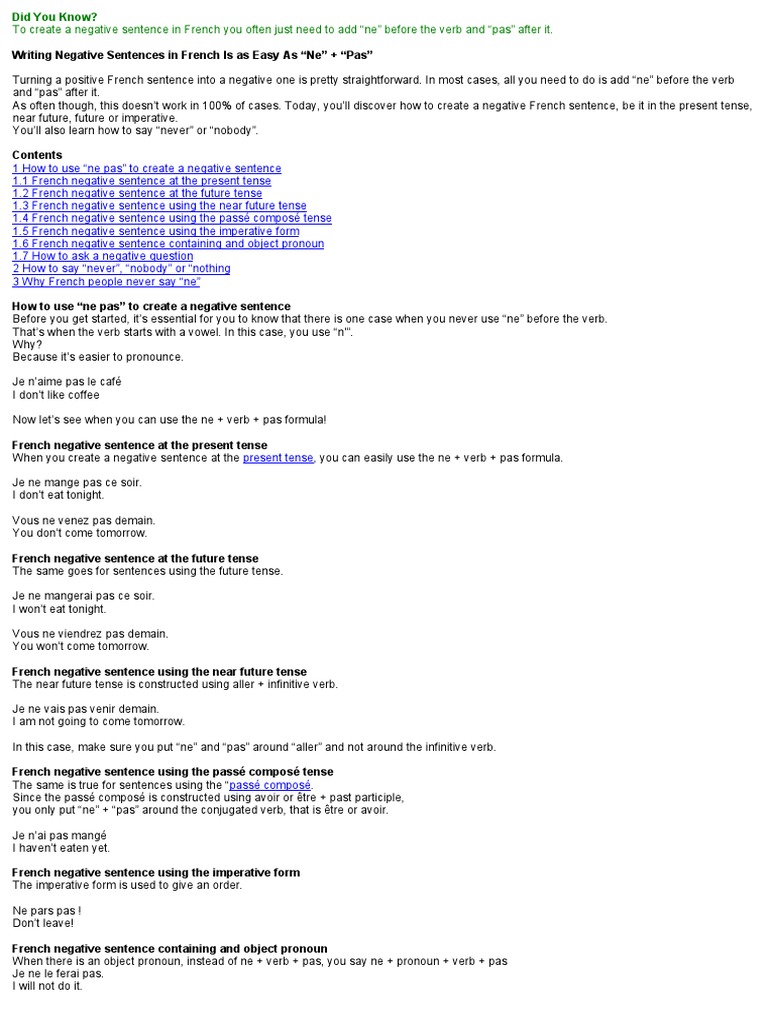 Forming Negative Sentences in French | PDF | Verb | Morphology