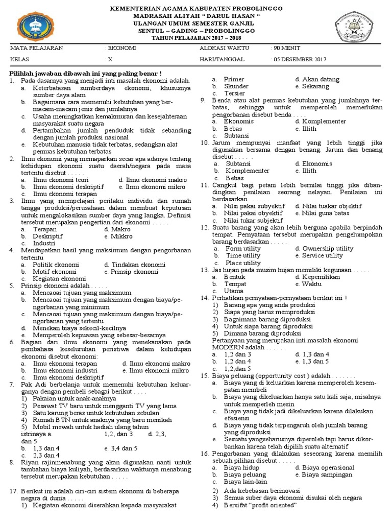 Soal Ekonomi Kelas X-Dikonversi | PDF