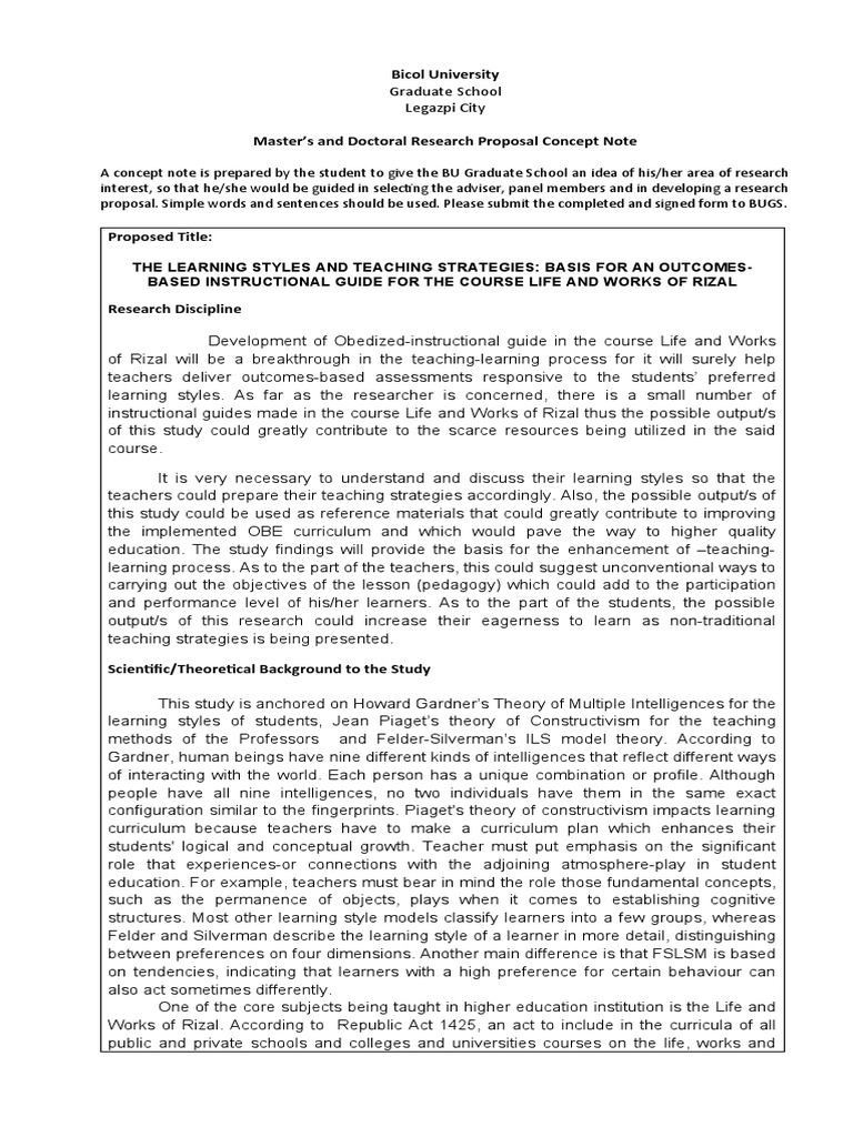 Concept Note Format | PDF | Learning Styles | Constructivism ...