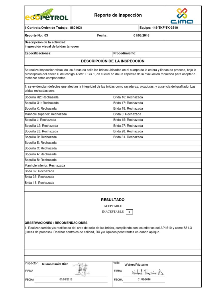 37 Reporte Inspección Visual TK3510 No 3 | PDF