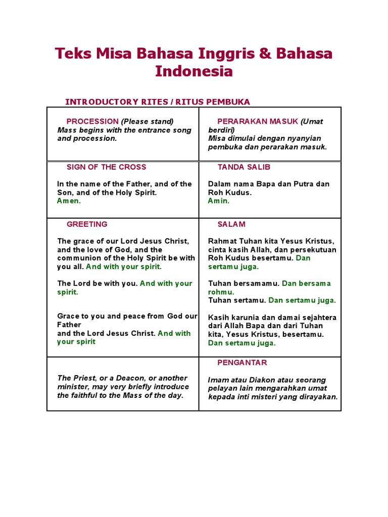 Teks Misa Bahasa Inggris | PDF