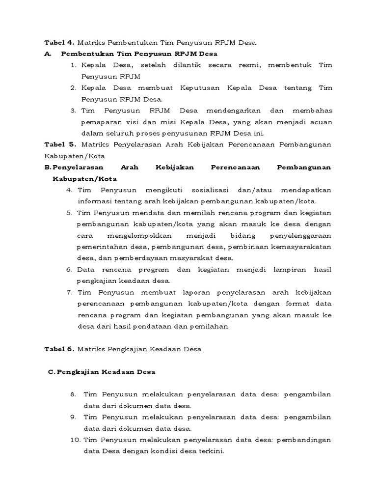Matrik RPJM Desa | PDF