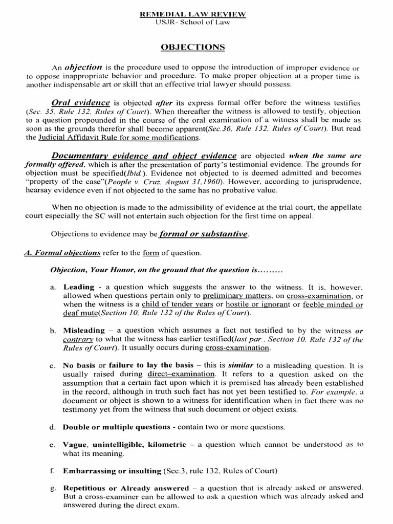 Objections PDF | PDF | Witness | Testimony