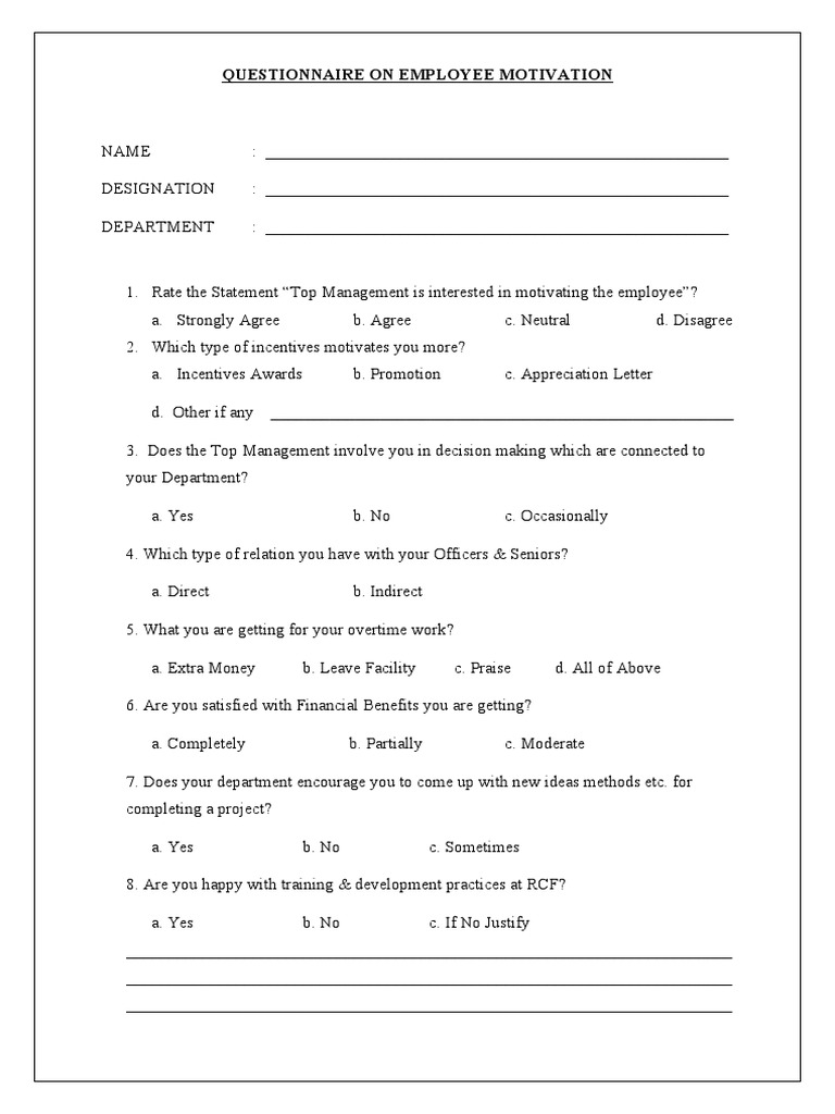 Employee Motivation Questionnaire | PDF | Incentive | Motivation
