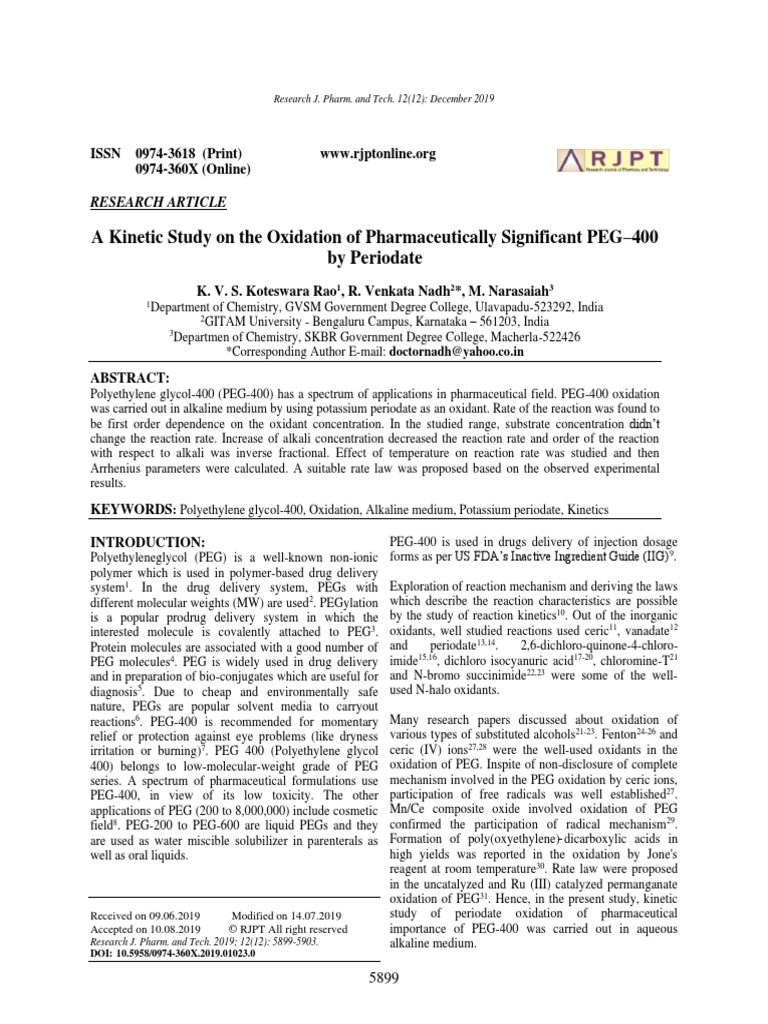 Polyethylene Glycol - 400 PEG-400 Oxidation by Periodate 2019 | PDF ...