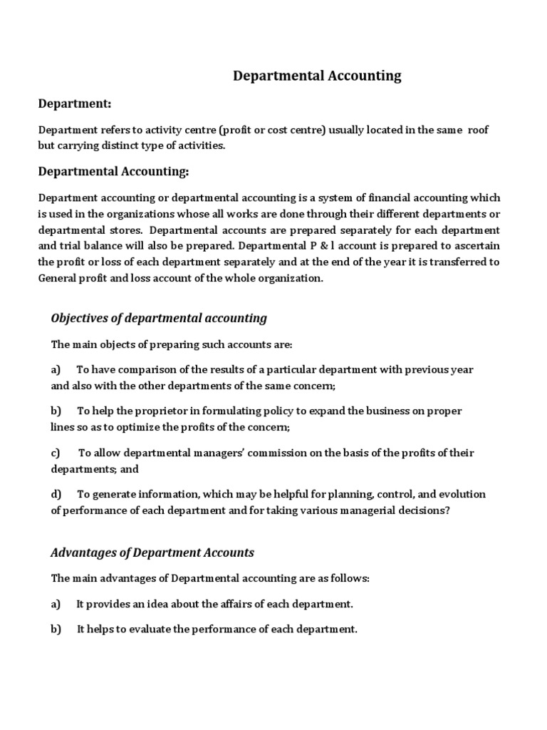 Departmental Accounting | PDF | Debits And Credits | Expense