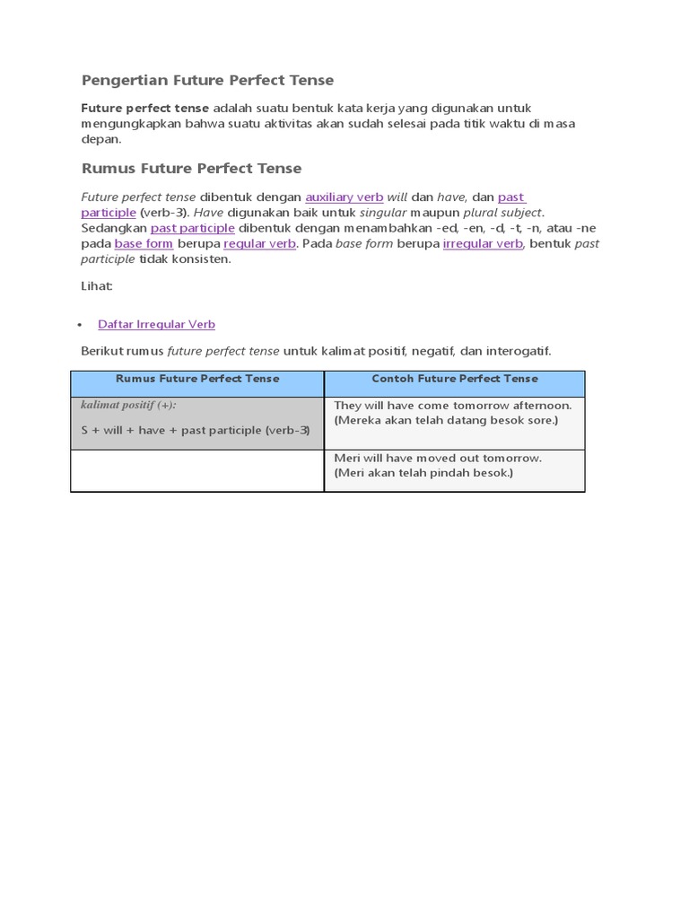 Pengertian dan Rumus Future Perfect Tense | PDF